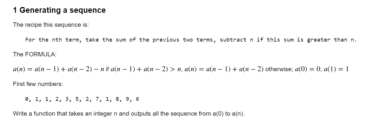 Solved 1 Generating a sequence The recipe this sequence is: | Chegg.com