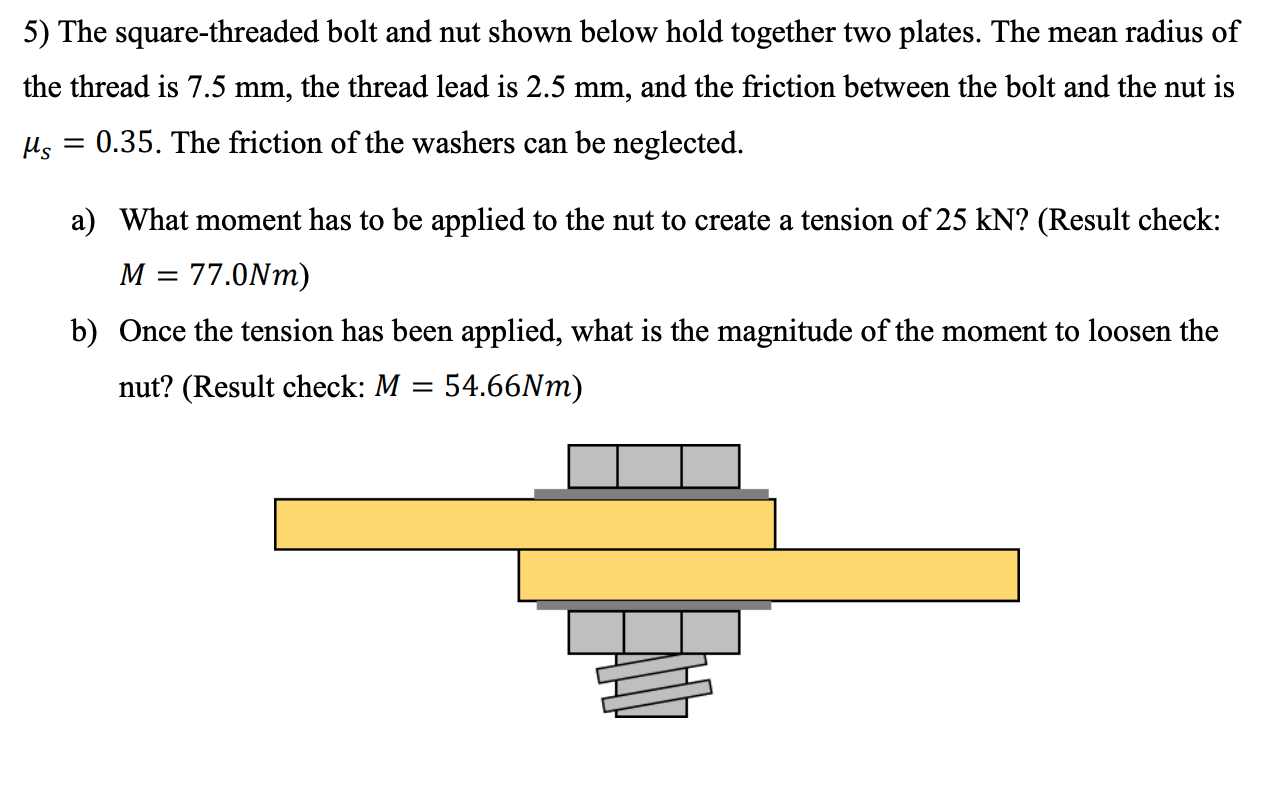 Solved 5) The square-threaded bolt and nut shown below hold | Chegg.com