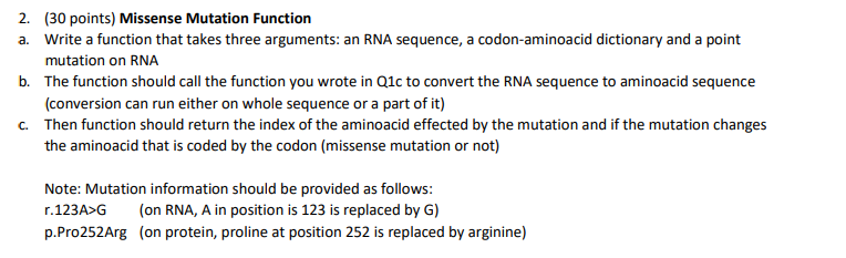 Solved 2. (30 points) Missense Mutation Function a. Write a | Chegg.com