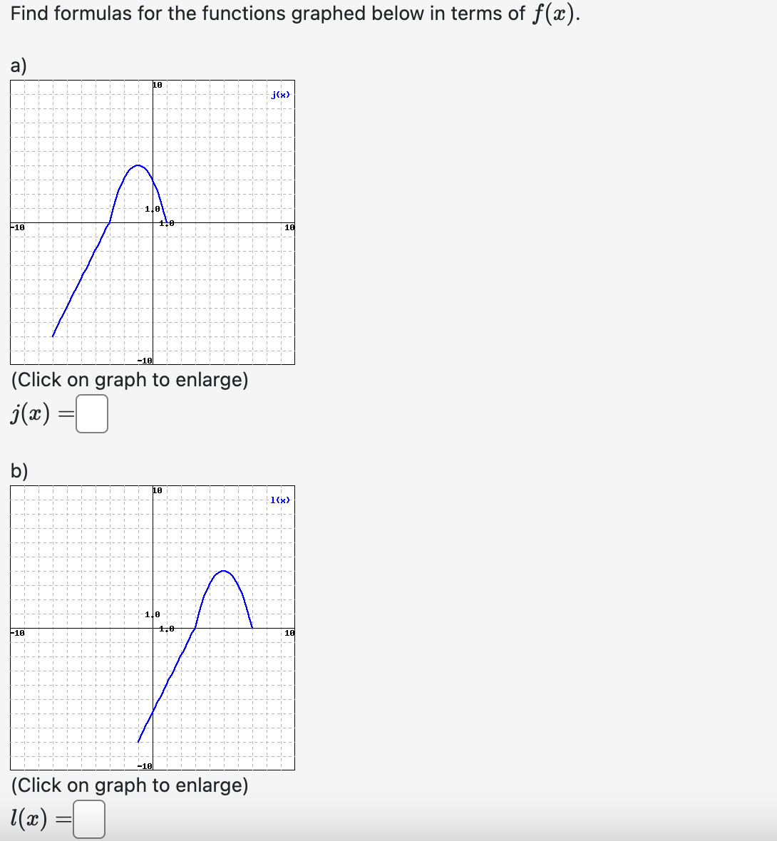 Find formulas for the functions graphed below in | Chegg.com