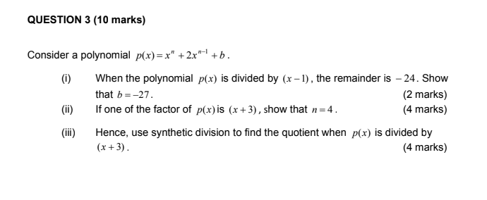 Solved QUESTION 3 (10 marks) Consider a polynomial p(x)=x" + | Chegg.com