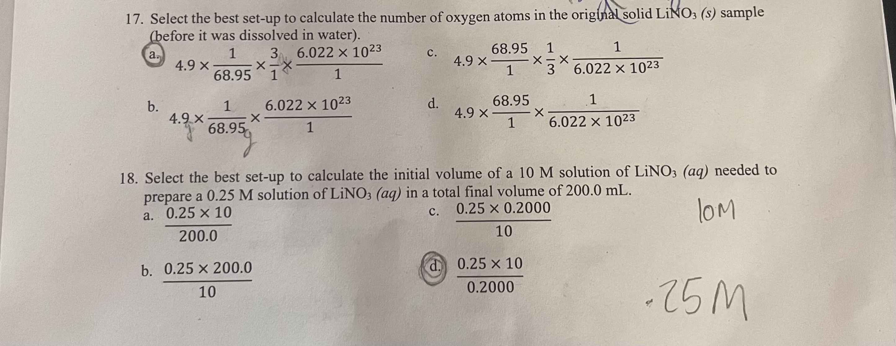Solved 17. Select the best set-up to calculate the number of | Chegg.com