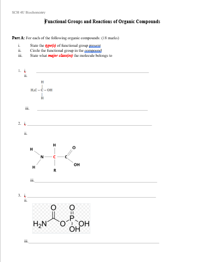 Solved SCH 4U Biuchemiviry Functional Groups and Reactions | Chegg.com