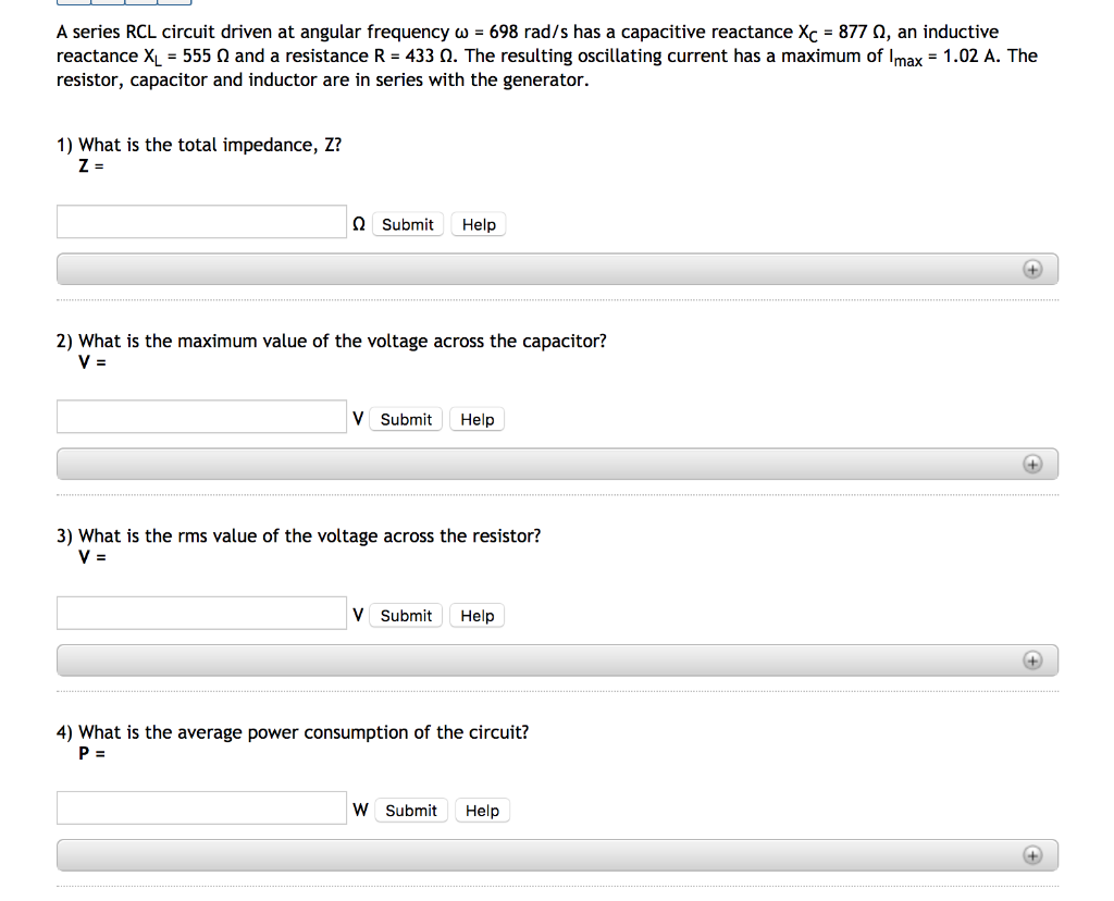 Solved A series RCL circuit driven at angular frequency | Chegg.com