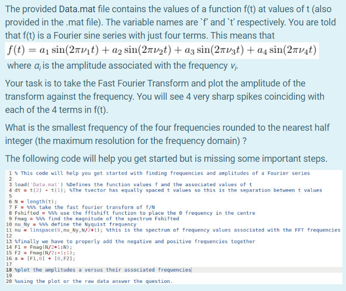 The provided Data.mat file contains the values of a | Chegg.com