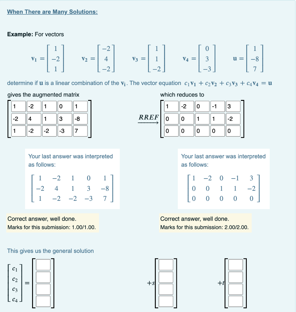 Solved When There are Many Solutions: Example: For vectors 0 | Chegg.com