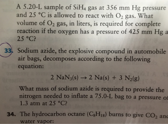 Solved A 5.20-L sample of SiH4 gas at 356 mm Hg pressure and | Chegg.com