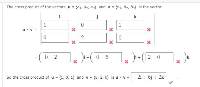 Solved For the given vectors u and v, find the cross product | Chegg.com