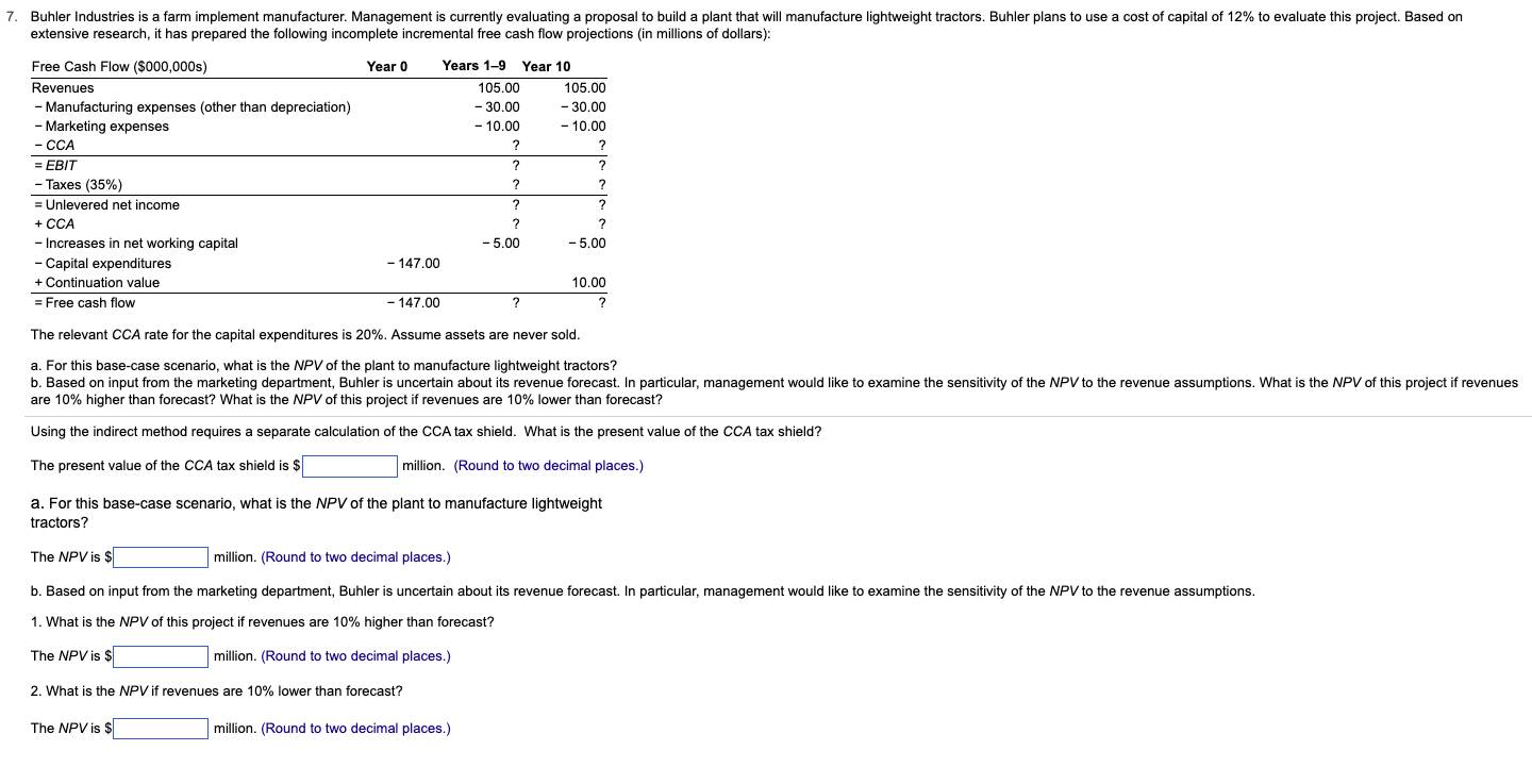 Solved a. For this base-case scenario, what is the NPV of | Chegg.com