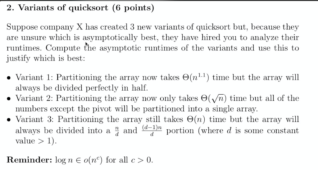 Solved 2. Variants of quicksort (6 points) Suppose company X | Chegg.com