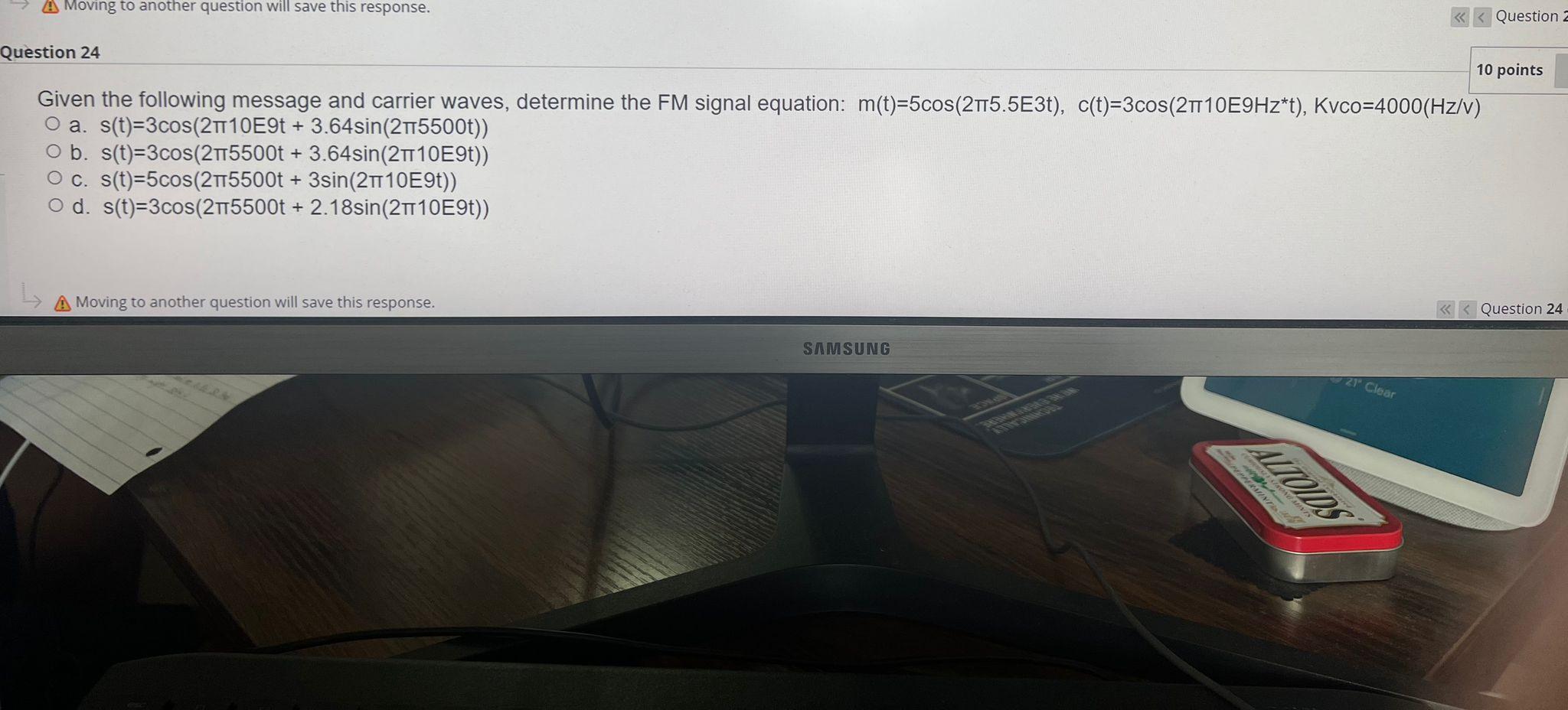 Solved 10 Points Given The Following Fm Modulated Signal 