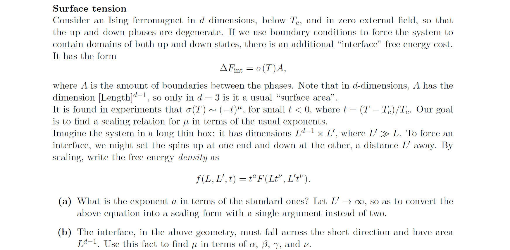 Solved Surface tension Consider an Ising ferromagnet in d | Chegg.com