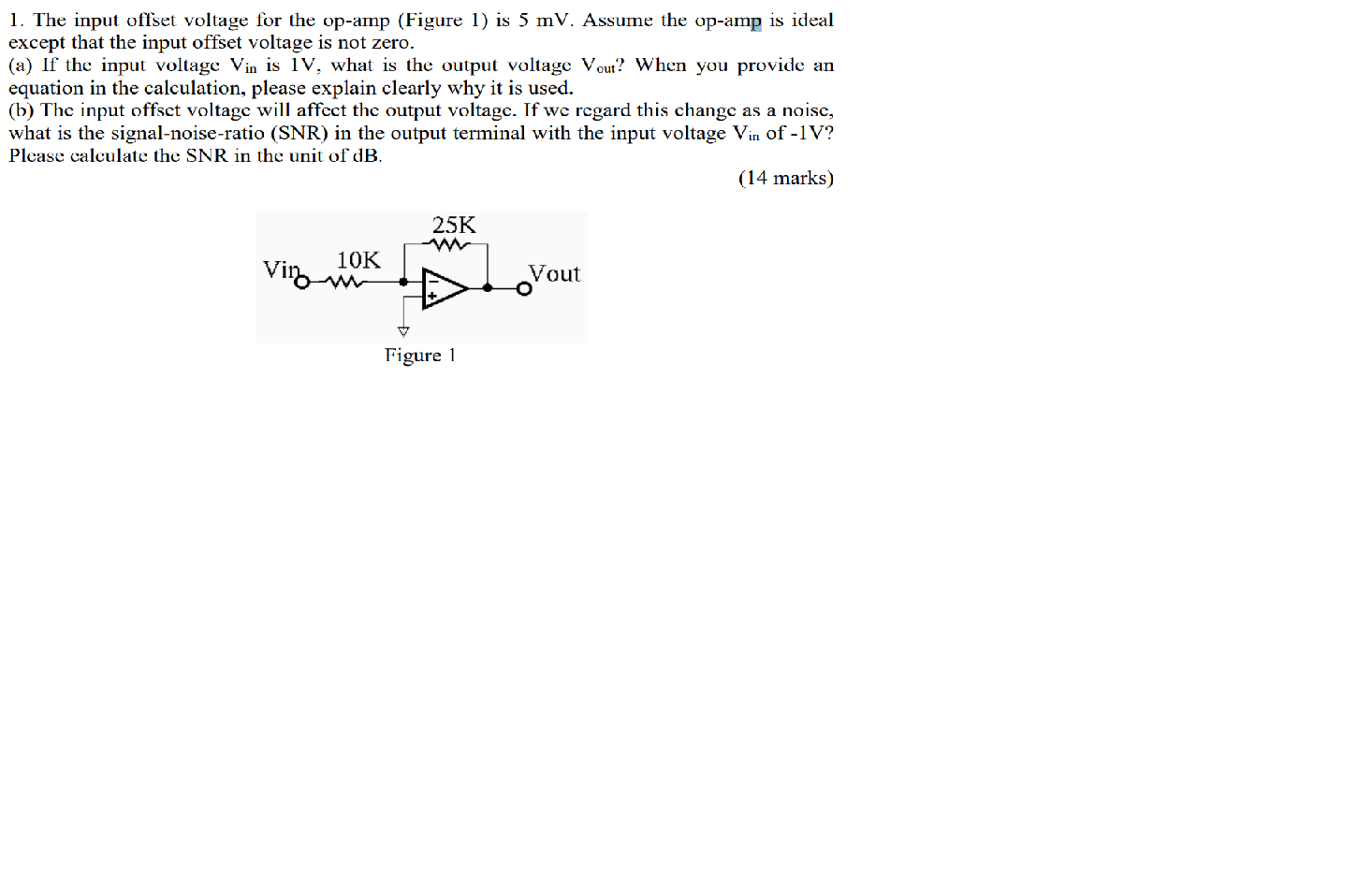 Solved 1. The input offset voltage for the op-amp (Figure 1) | Chegg.com