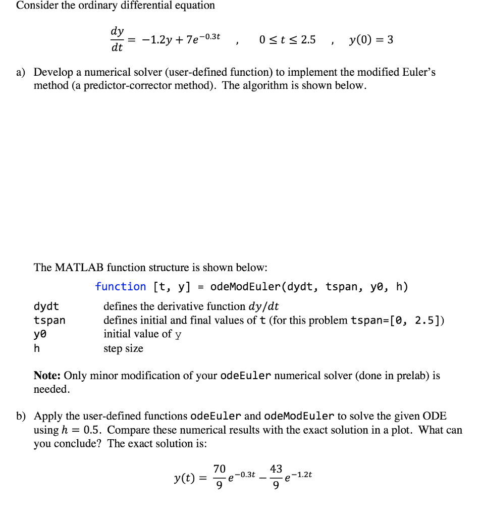 Solved In MATLAB Please code provided below function [t, | Chegg.com