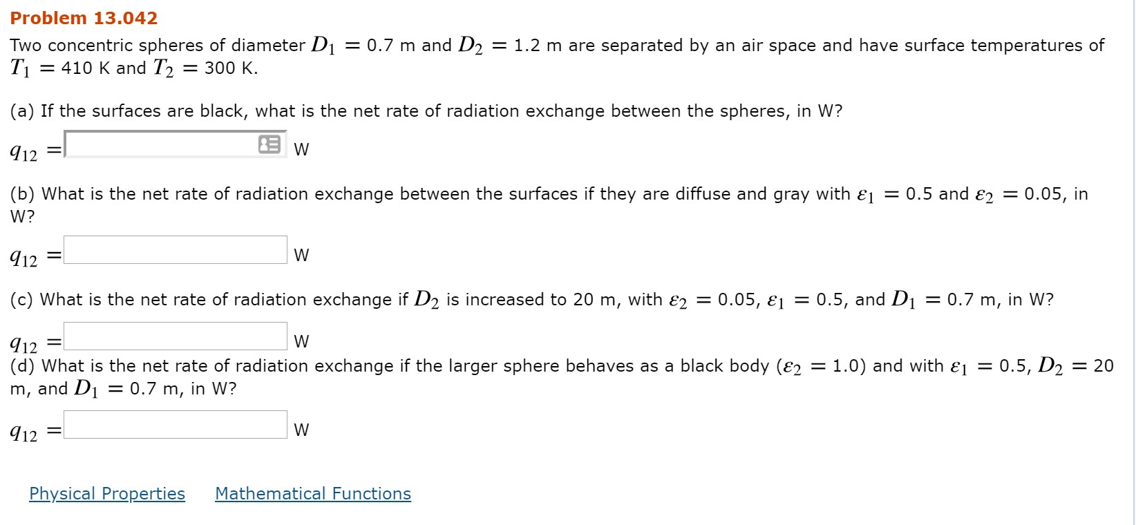 Solved Problem 13.042 Two concentric spheres of diameter D1 | Chegg.com