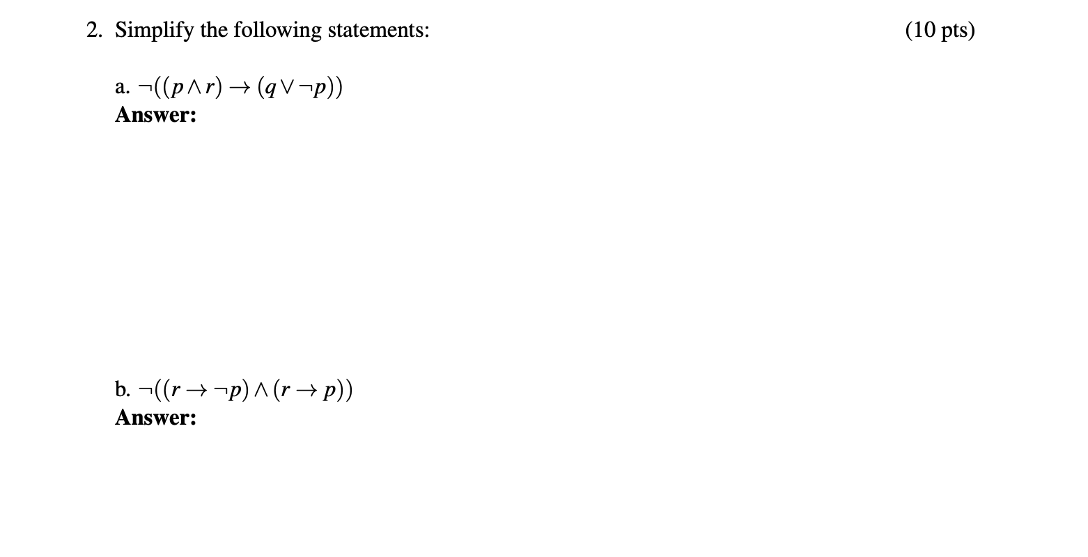 Solved 2. Simplify the following statements: a. | Chegg.com