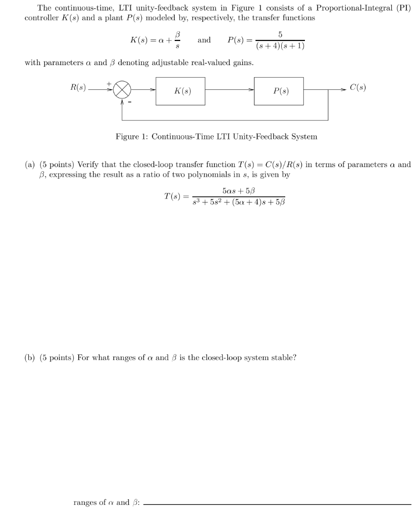Solved The continuous-time, LTI unity-feedback system in | Chegg.com