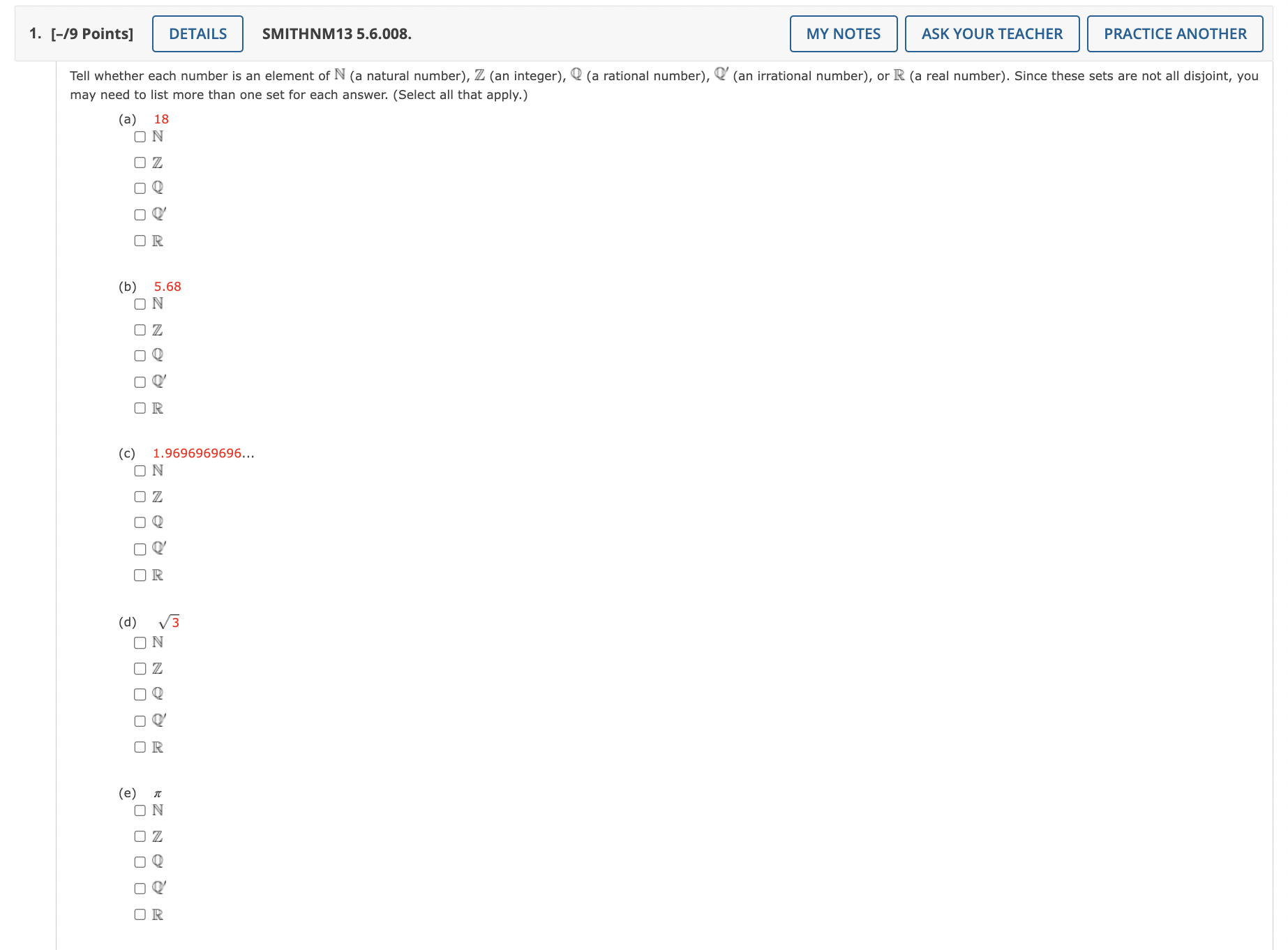[Solved]: Tell whether each number is an element of ( ma