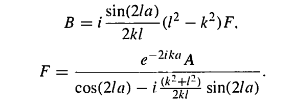Solved Ae−ika+Beika=−Csin(la)+Dcos(la)ik[Ae−ika−Beika]=l[Cco | Chegg.com