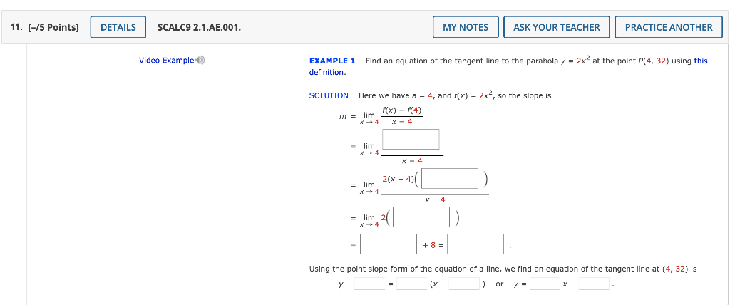 Solved 11 5 Points] Details Scalc9 2 1 Ae 001 My Notes