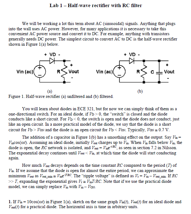 Solved Lab 1 - ﻿Half-wave rectifier with RC ﻿filterWe will | Chegg.com