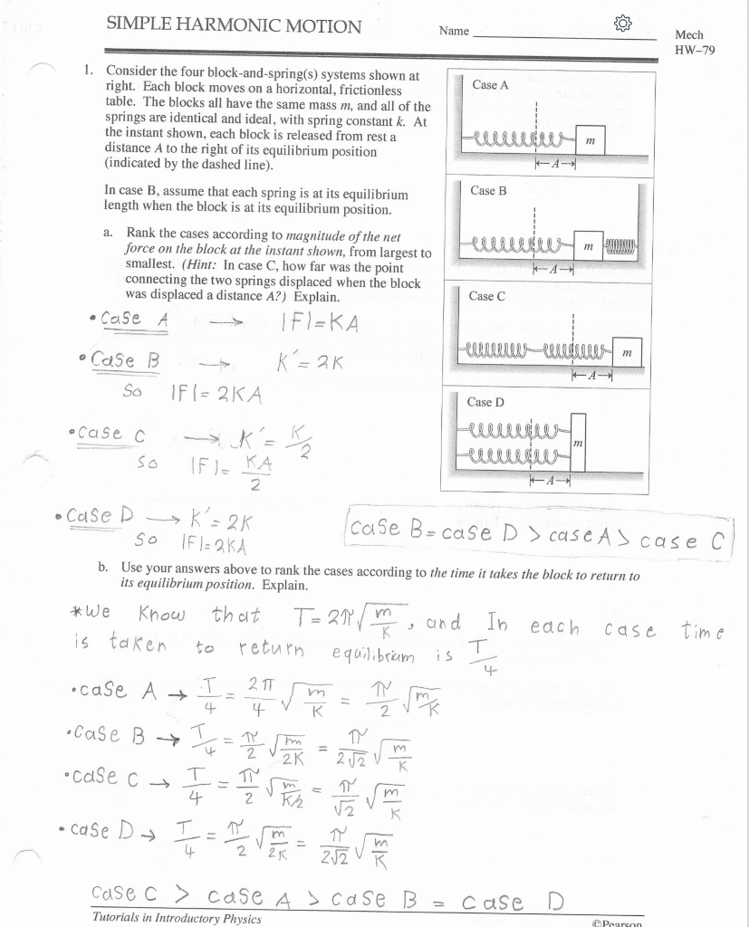 Solved SIMPLE HARMONIC MOTION Name Mech HW-79 Case A | Chegg.com