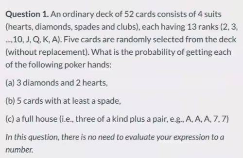 Solved Question 1. An ordinary deck of 52 cards consists of | Chegg.com