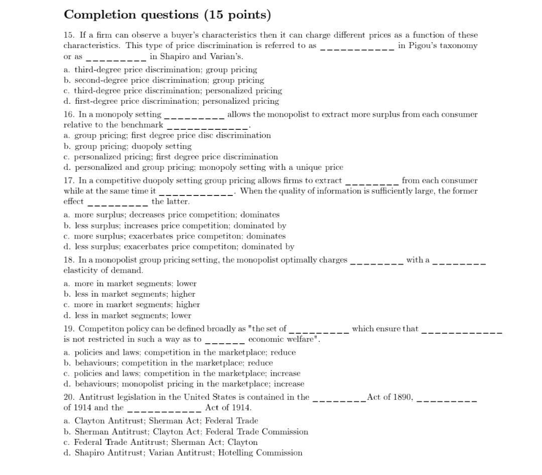 Solved or as Completion questions (15 points) 15. If a firm | Chegg.com