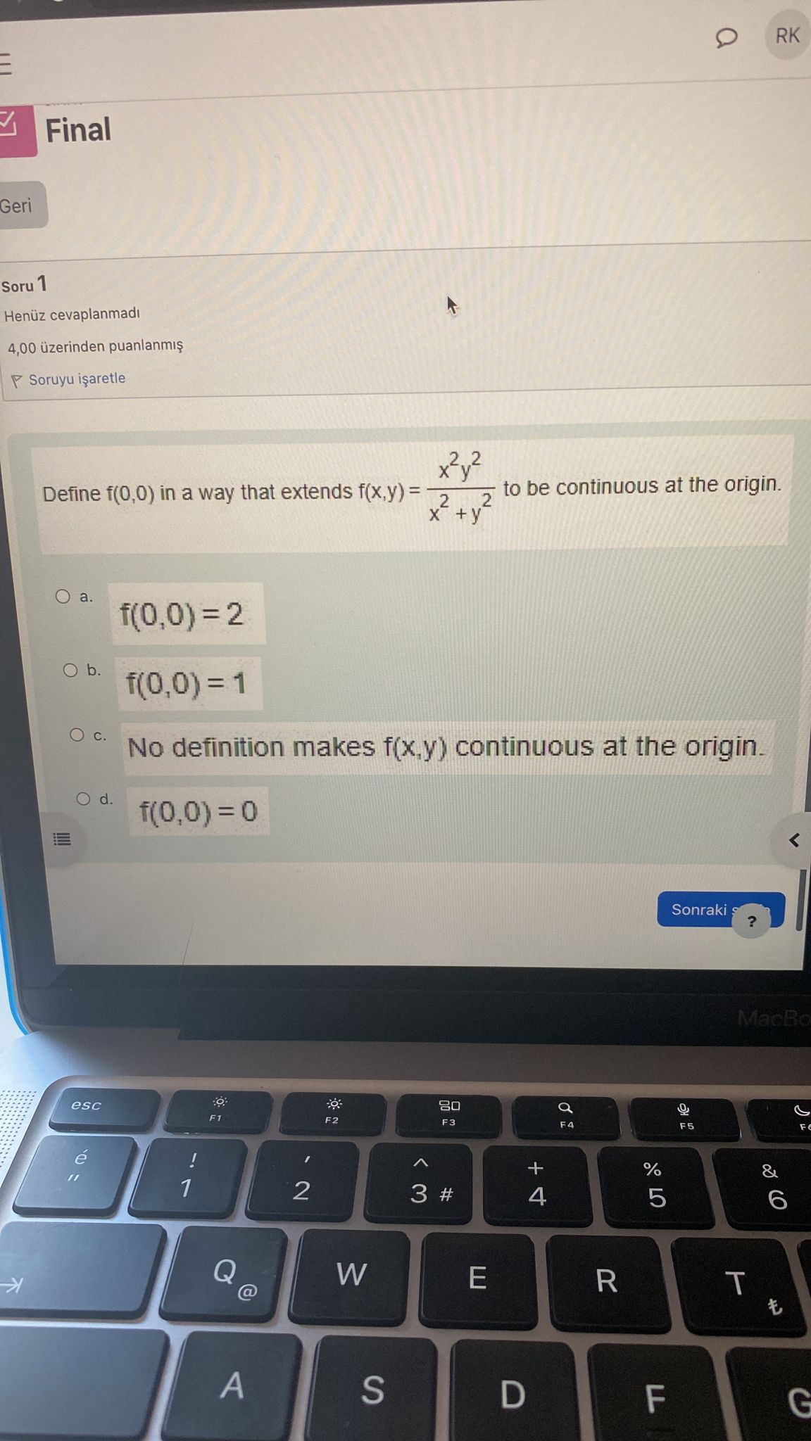 Solved Define f(0,0) in a way that extends f(x,y)=x2+y2x2y2 | Chegg.com