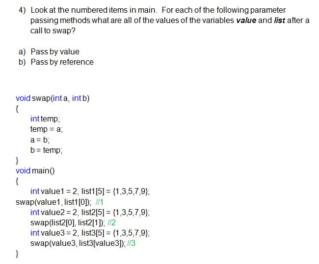 Solved 4) Look at the numbered items in main. For each of | Chegg.com
