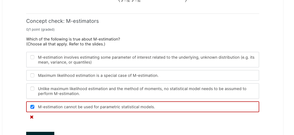 Solved Concept check: M-estimators 0/1 point (graded) Which | Chegg.com