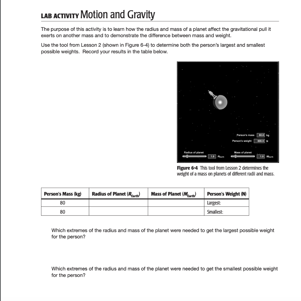 LAB ACtivity Motion and Gravity The purpose of this | Chegg.com