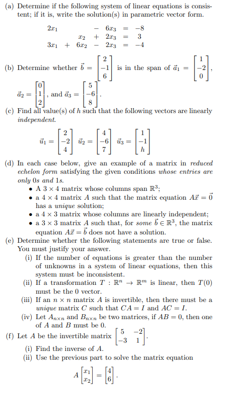 Solved (a) Determine if the following system of linear | Chegg.com