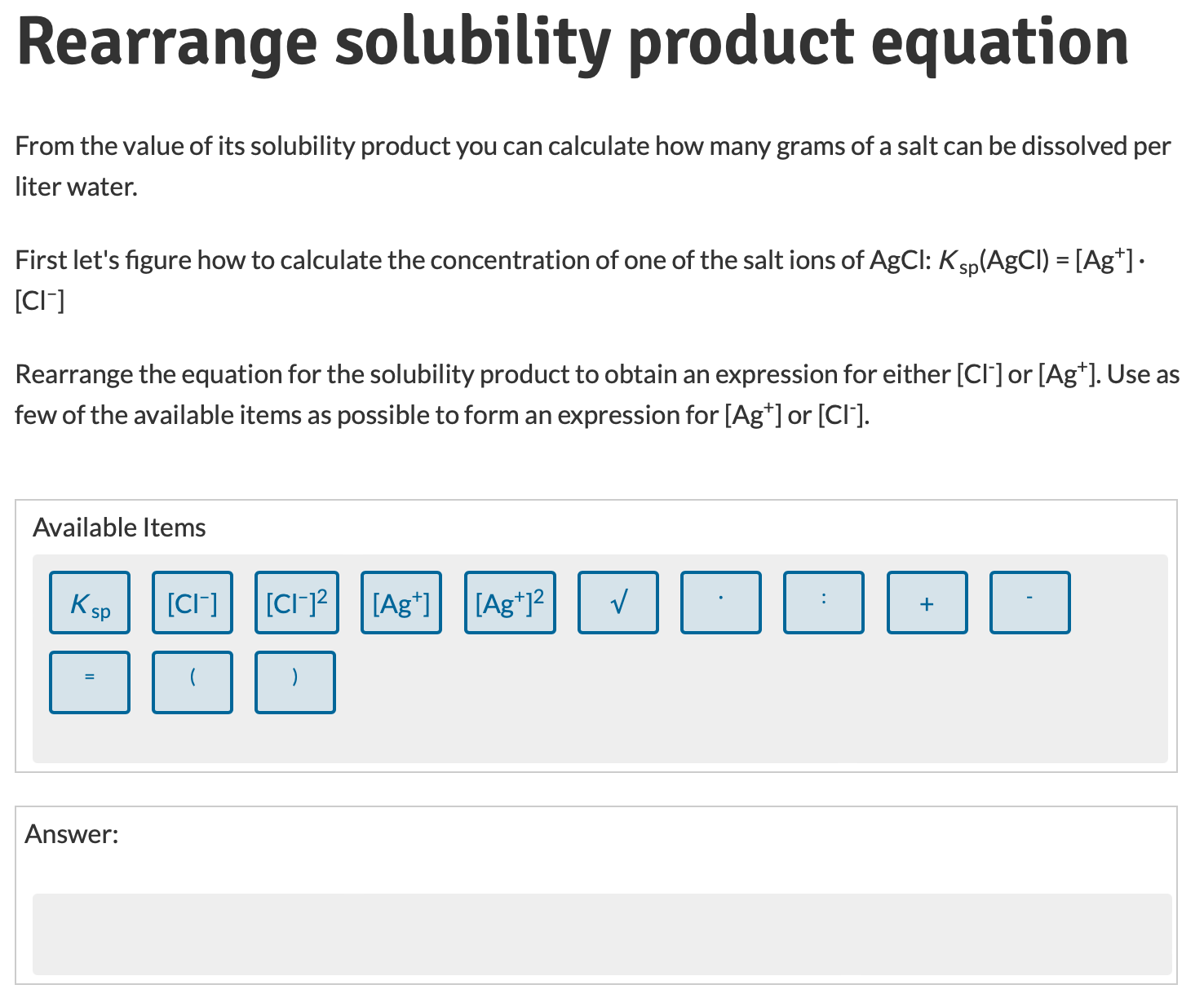 Solved Rearrange solubility product equation From the value | Chegg.com