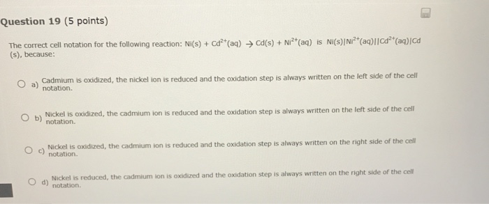 Solved The correct cell notation for the following reaction: | Chegg.com