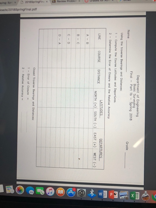 Solved Department of Engineering Basic Surveying Final Part | Chegg.com