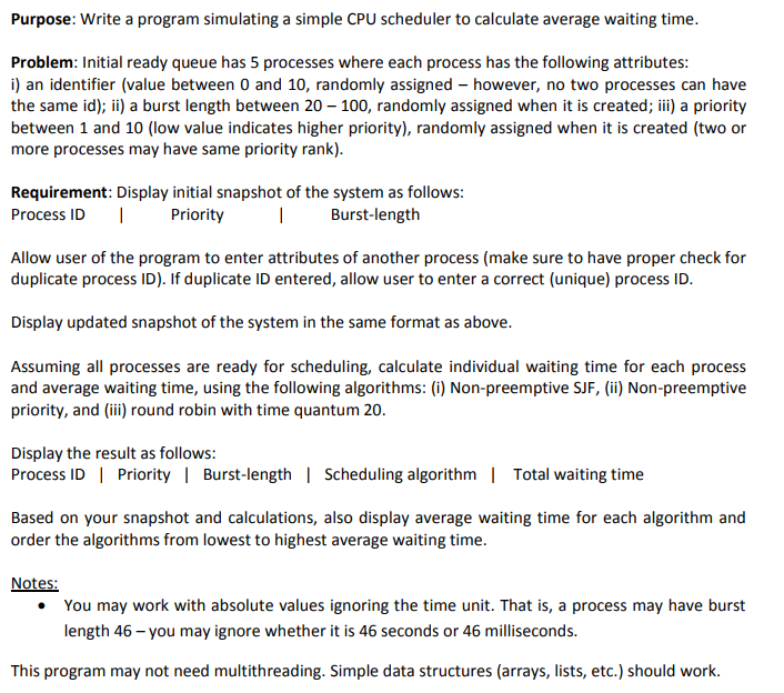 Purpose: Write a program simulating a simple CPU | Chegg.com