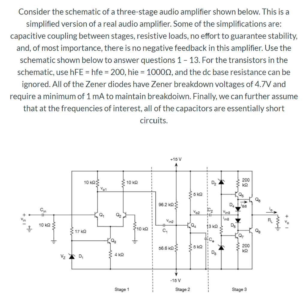 Solved Consider the schematic of a three-stage audio | Chegg.com