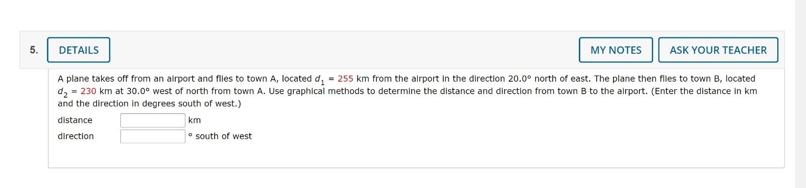Solved 5. DETAILS MY NOTES ASK YOUR TEACHER A plane takes | Chegg.com