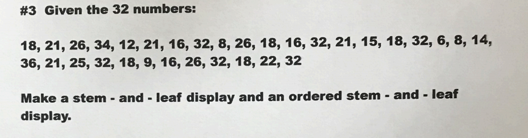 Solved #3 Given the 32 numbers: 18, 21, 26, 34, 12, 21, 16, | Chegg.com