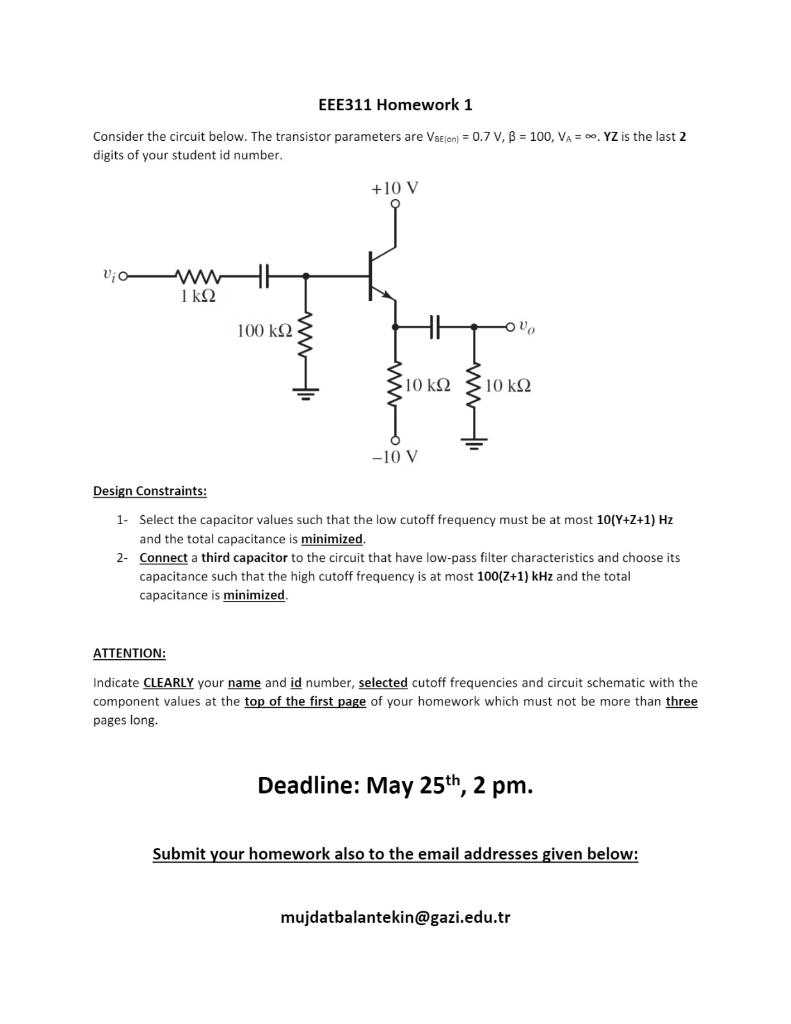 Solved EEE311 Homework 1 Consider the circuit below. The | Chegg.com