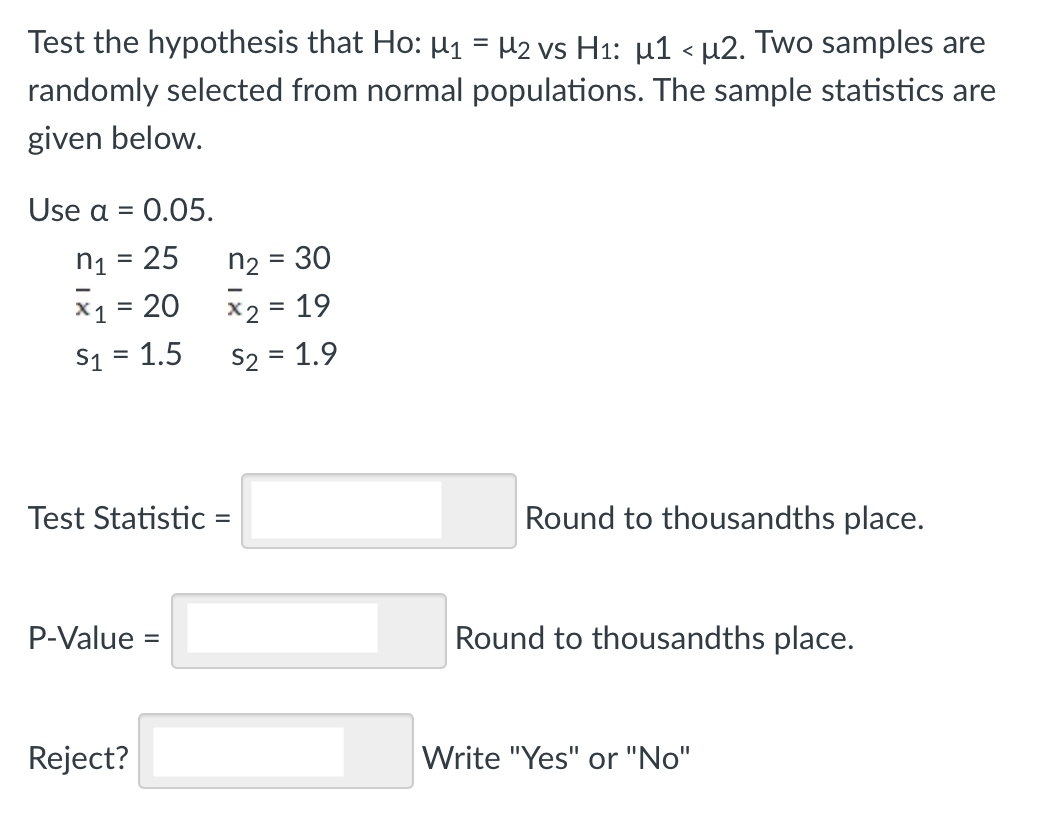 Solved Test the hypothesis that Ho: \\( \\mu_{1}=\\mu_{2} | Chegg.com