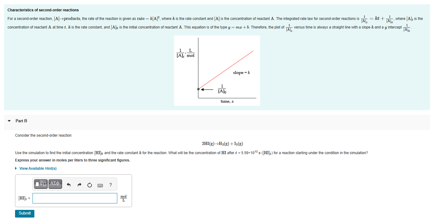 Part B Consider The Second Order Reaction 2hi G →h2