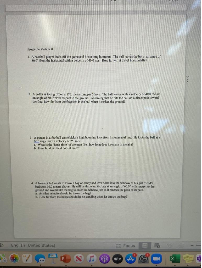 Solved Projectile Motion 11 1. A baseball player leads off | Chegg.com