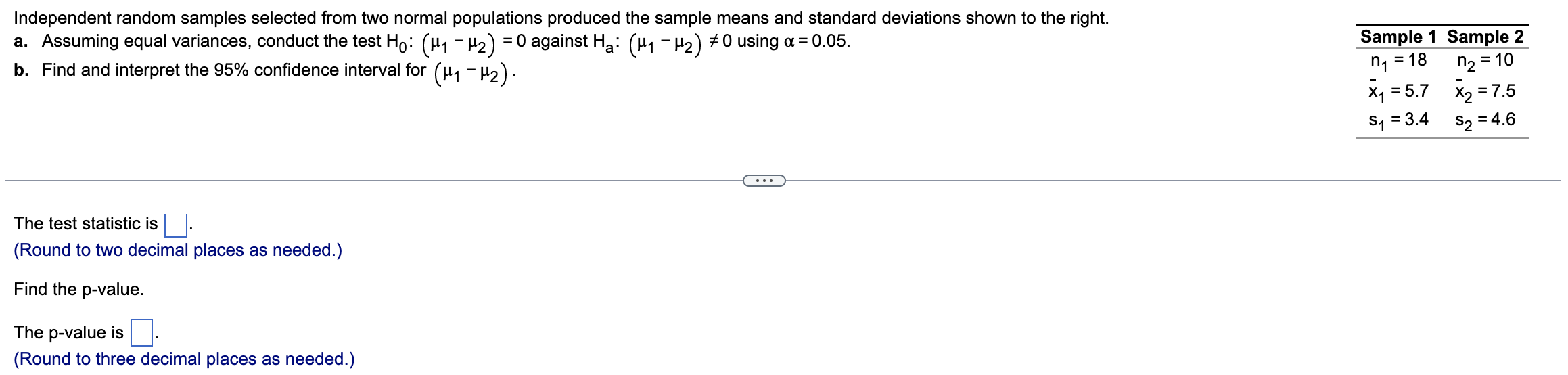 Solved Independent random samples selected from two normal | Chegg.com