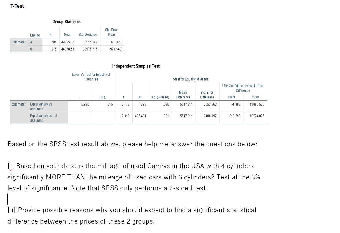Solved T Test Group Statistics Std Error Mean N Mean Std 0293