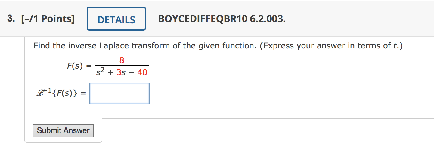 Solved 3. [-/1 Points] DETAILS BOYCEDIFFEQBR10 6.2.003. Find | Chegg.com