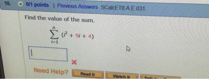 Solved Find the value of the sum. sigma^n_i = 1 (i^2 + 9i + | Chegg.com