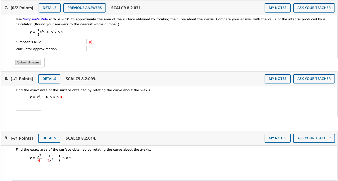 Solved 7. [0/2 Points] DETAILS PREVIOUS ANSWERS SCALC9 | Chegg.com