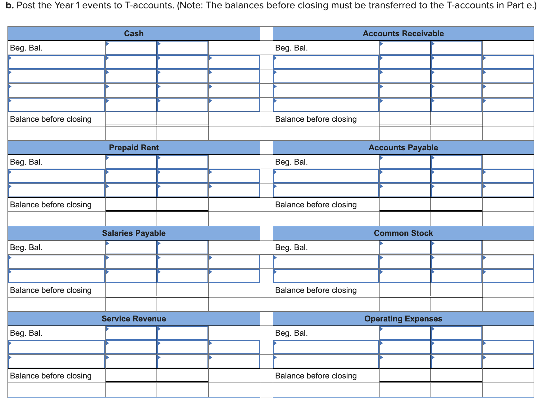 Solved b. Post the Year 1 events to T-accounts. (Note: The | Chegg.com